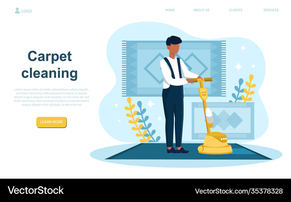 Man Cleaning Carpet with Vacuum Royalty Free Vector Image