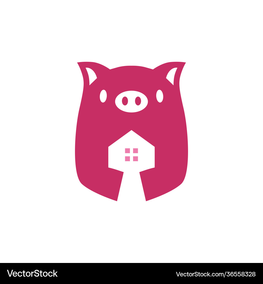 Pig house home negative space logo icon Royalty Free Vector