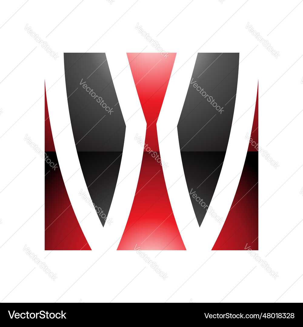 Red and black glossy square shaped letter w icon Vector Image