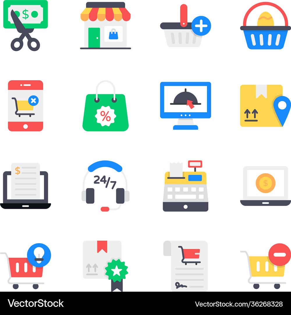 Shopping and customer services flat icons set Vector Image