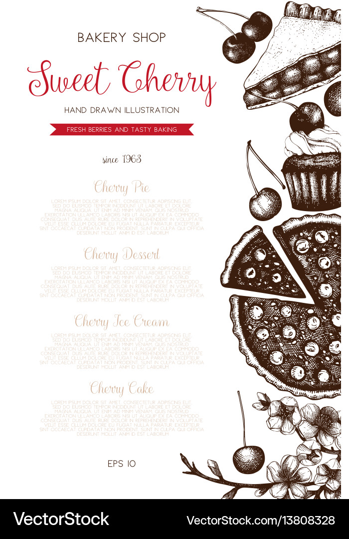 Vintage template with traditional cherry cakes Vector Image