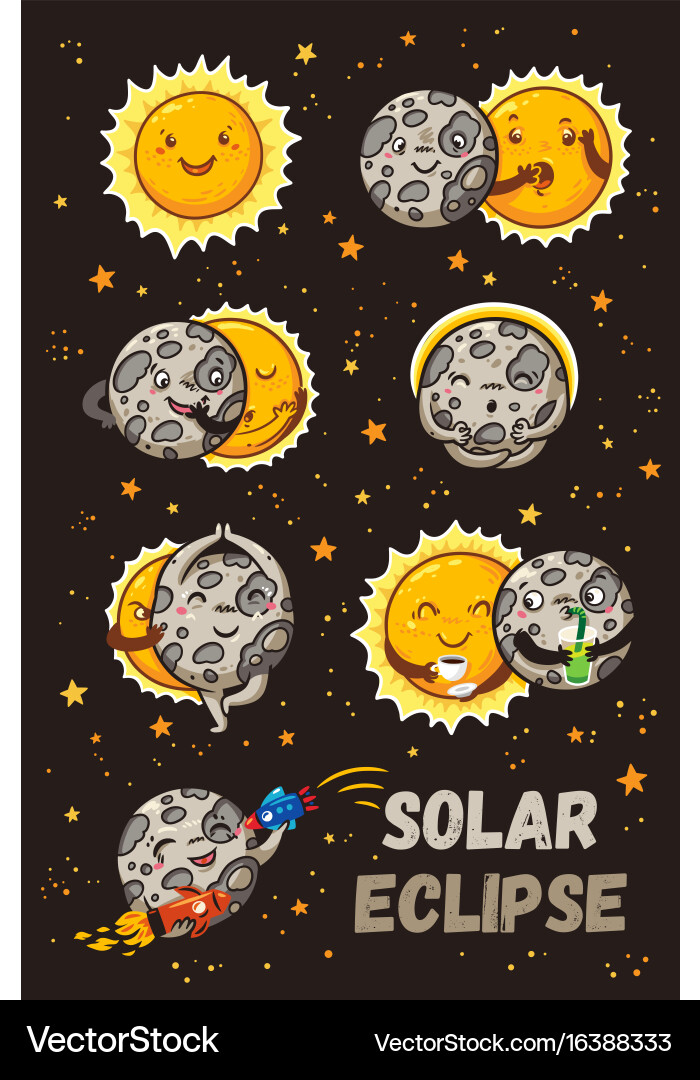 Cute moon practice of yoga solar eclipse in Vector Image