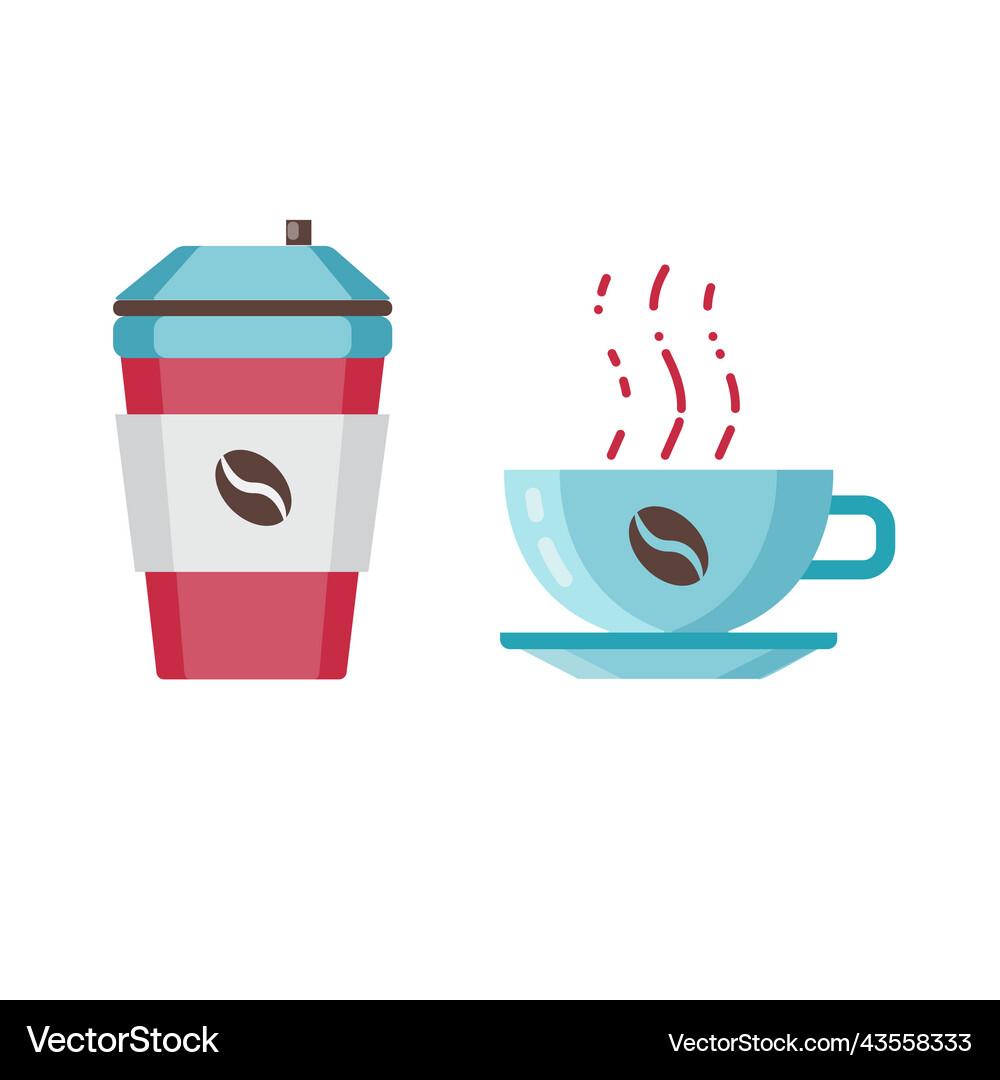Fresh hot coffee cups icons in flat Royalty Free Vector