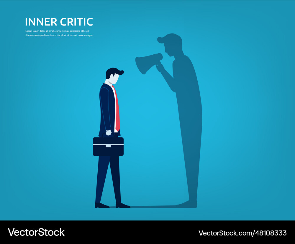 Inner critic concept businessman and his shadow Vector Image