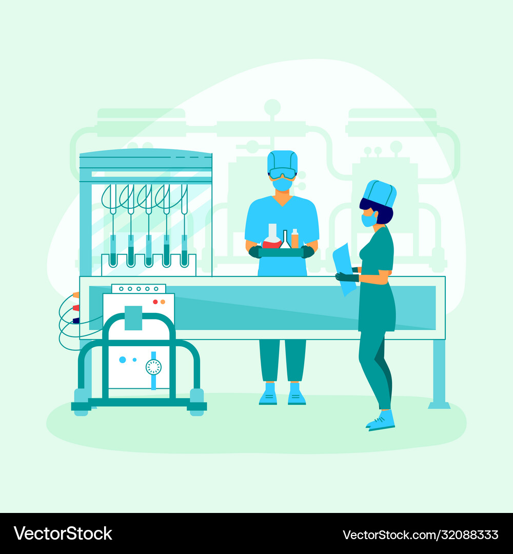 Medical laboratory and scientists in a flat design