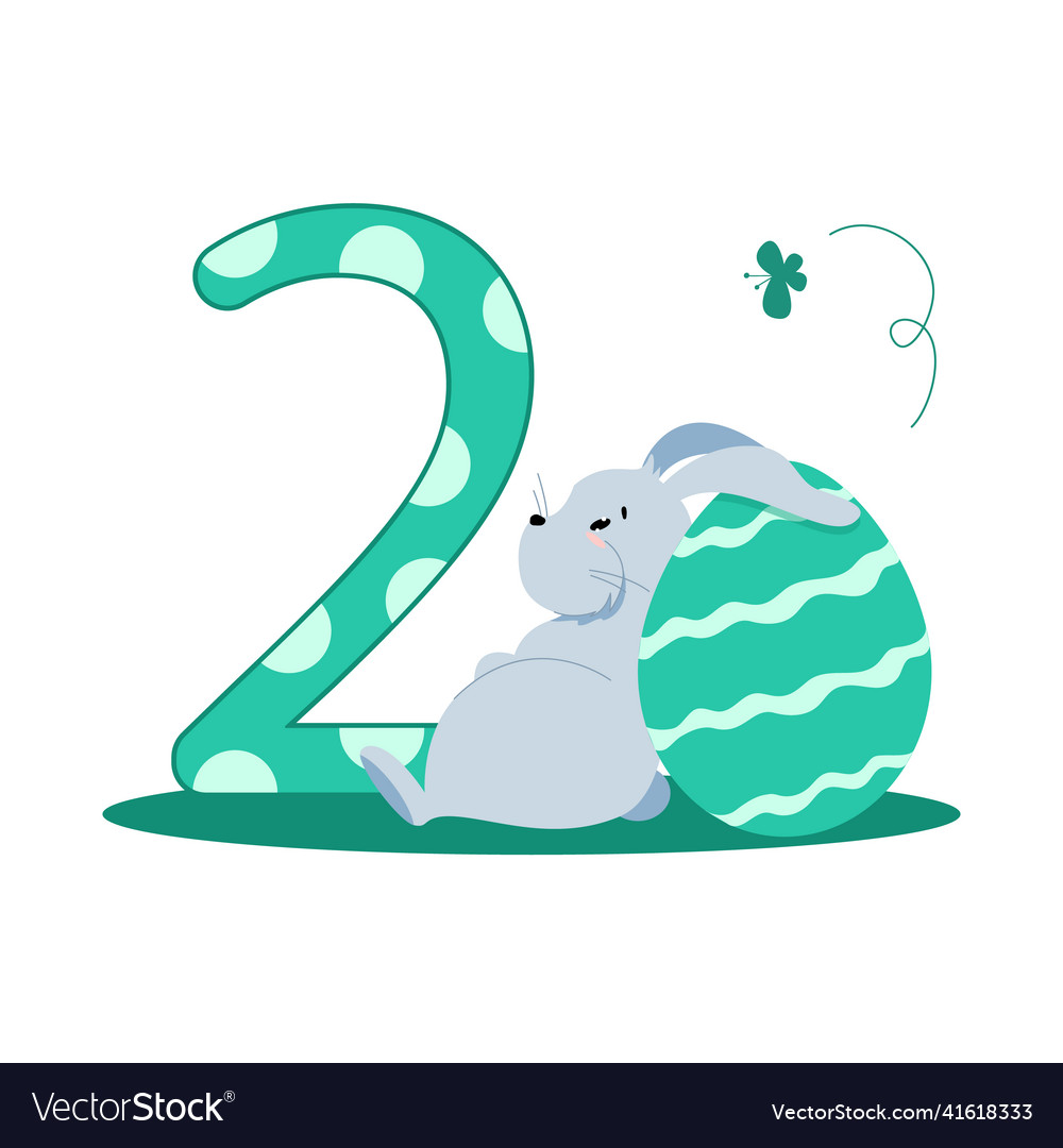 Number two and a gray easter bunny with a green Vector Image