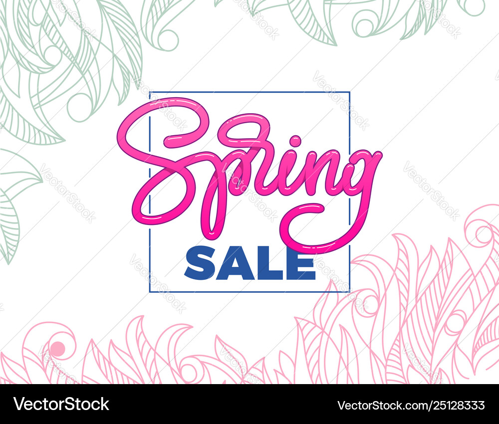 Spring sale banner with square frame and hand Vector Image
