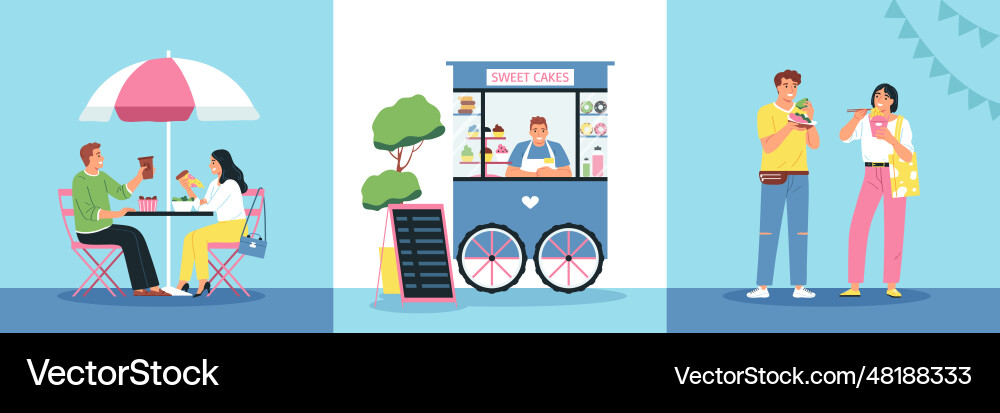 Street food square compositions Royalty Free Vector Image