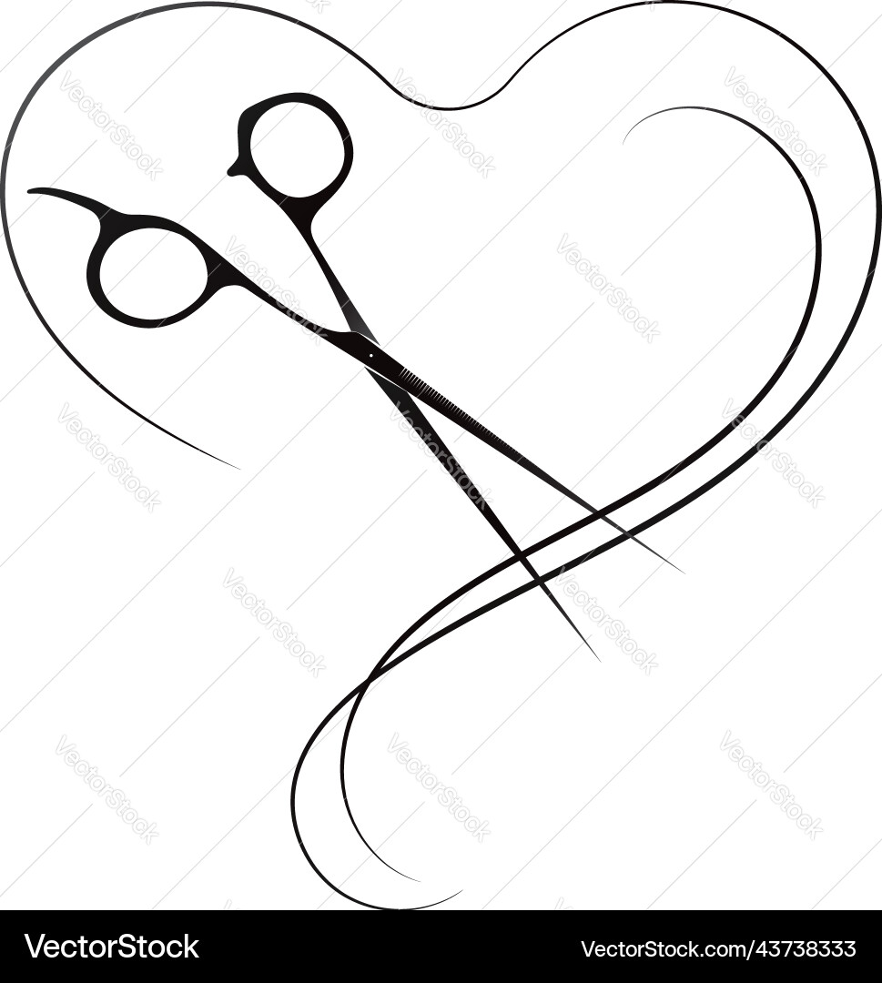 Stylist scissors and heart shaped curls Royalty Free Vector