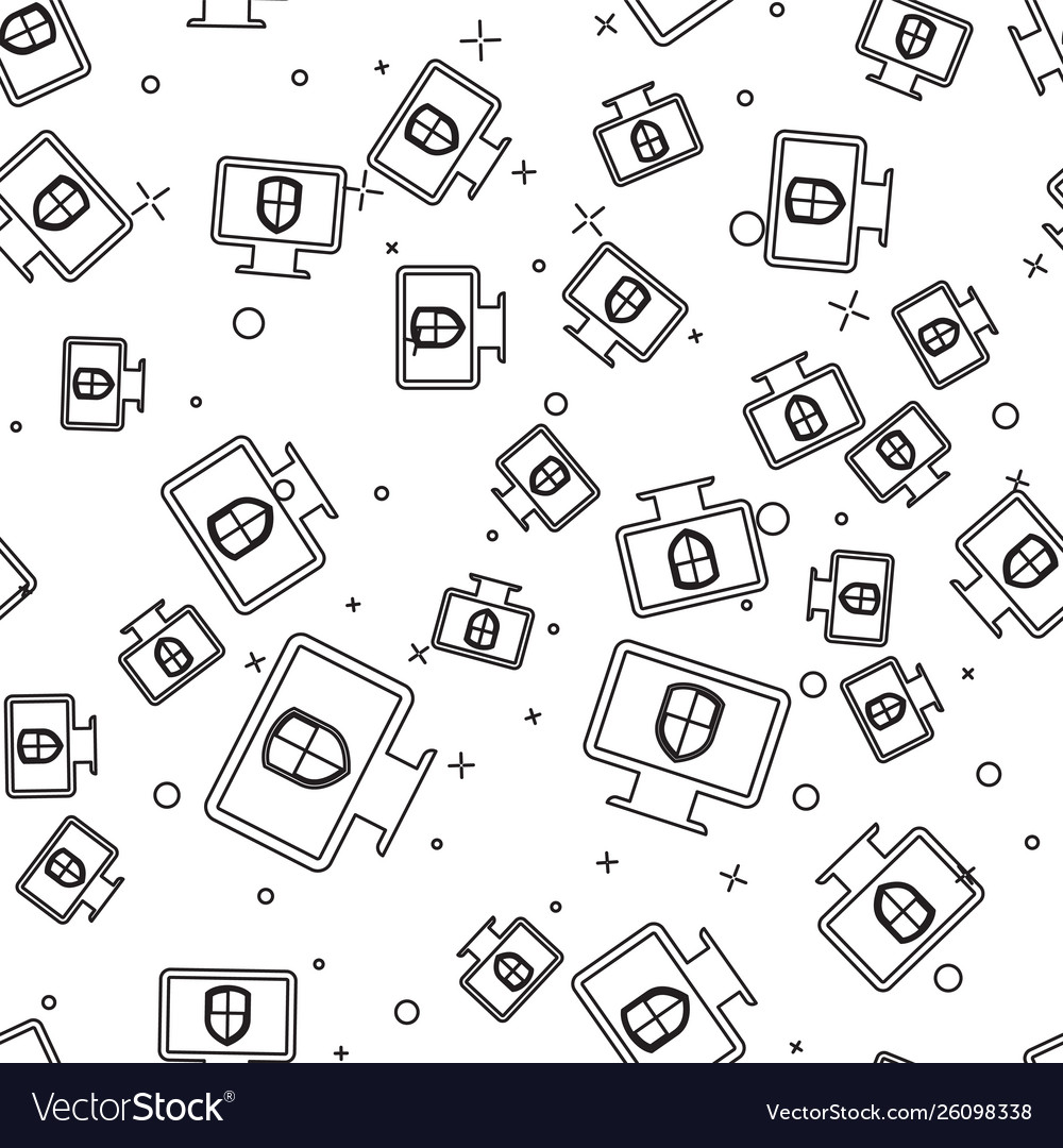 Black computer monitor and shield icon isolated Vector Image