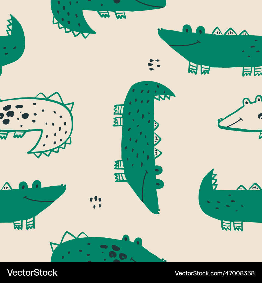 Seamless cartoon crocodile pattern kids funny Vector Image