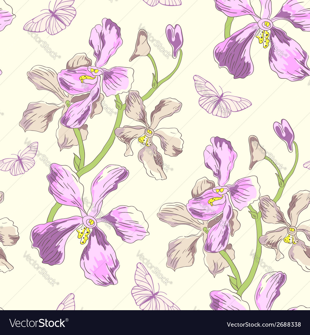 Seamless pattern with orchids Royalty Free Vector Image