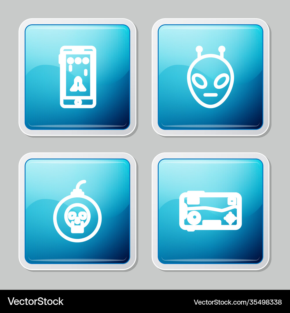 Set line mobile and playing in game alien bomb Vector Image
