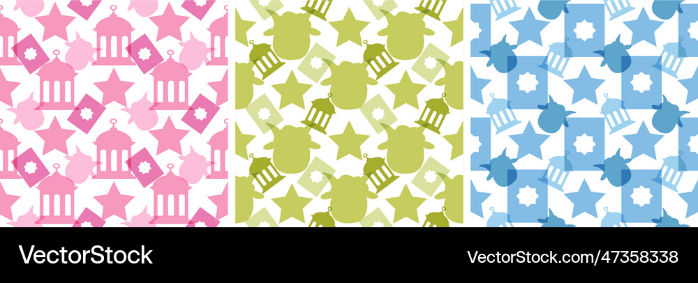 Set of happy eid al adha mubarak seamless pattern Vector Image