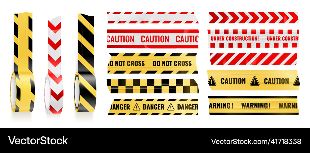 Sticky caution adhesive tapes realistic icon set Vector Image