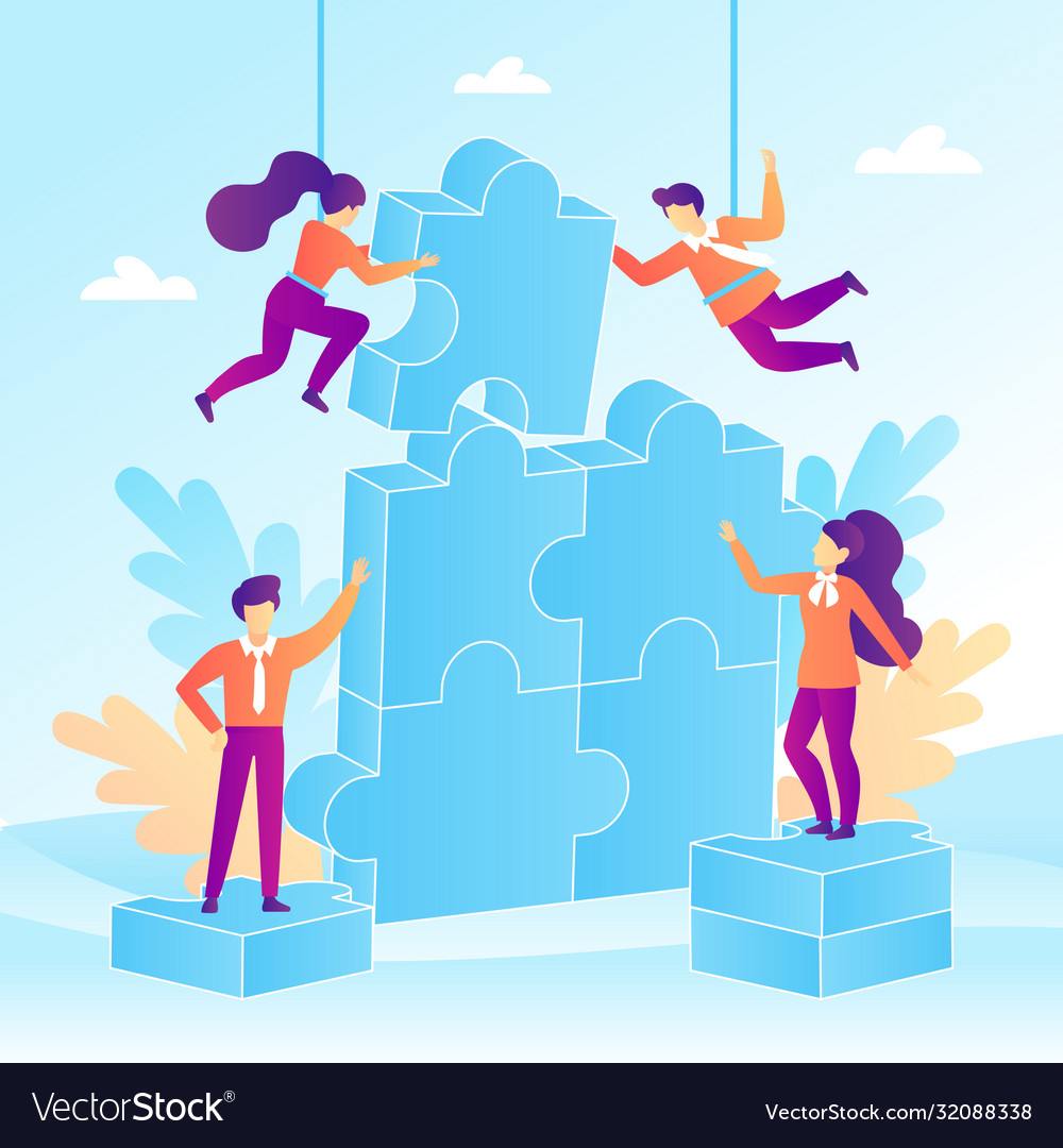 Teamwork concept with jigsaw puzzle elements Vector Image