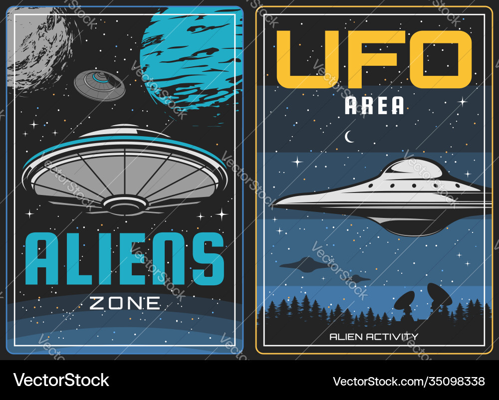 Ufo aliens and outer space universe planets Vector Image