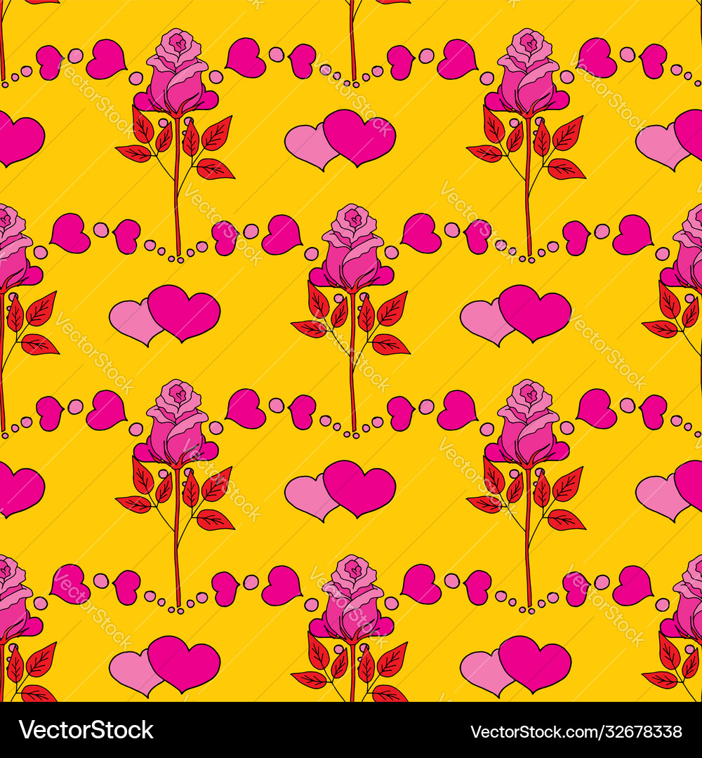 Valentines day seamless pattern roses and hearts Vector Image