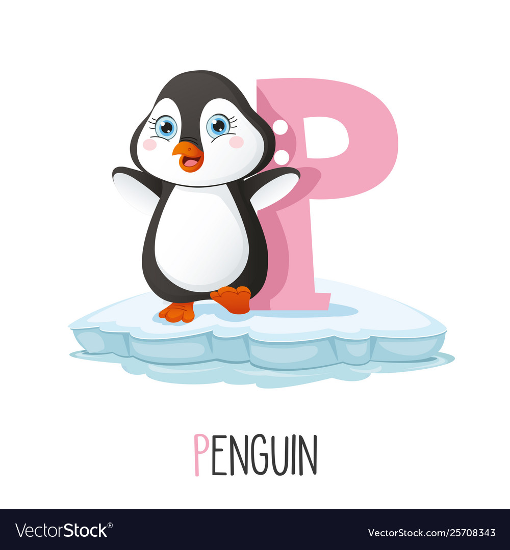 Alphabet letter p and penguin Royalty Free Vector Image