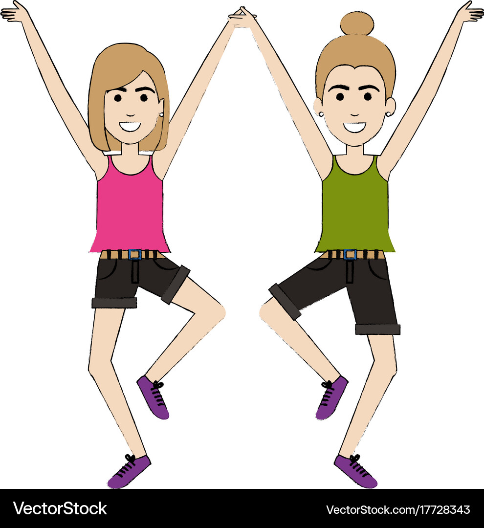 Cheerful jumping girls avatars Royalty Free Vector Image