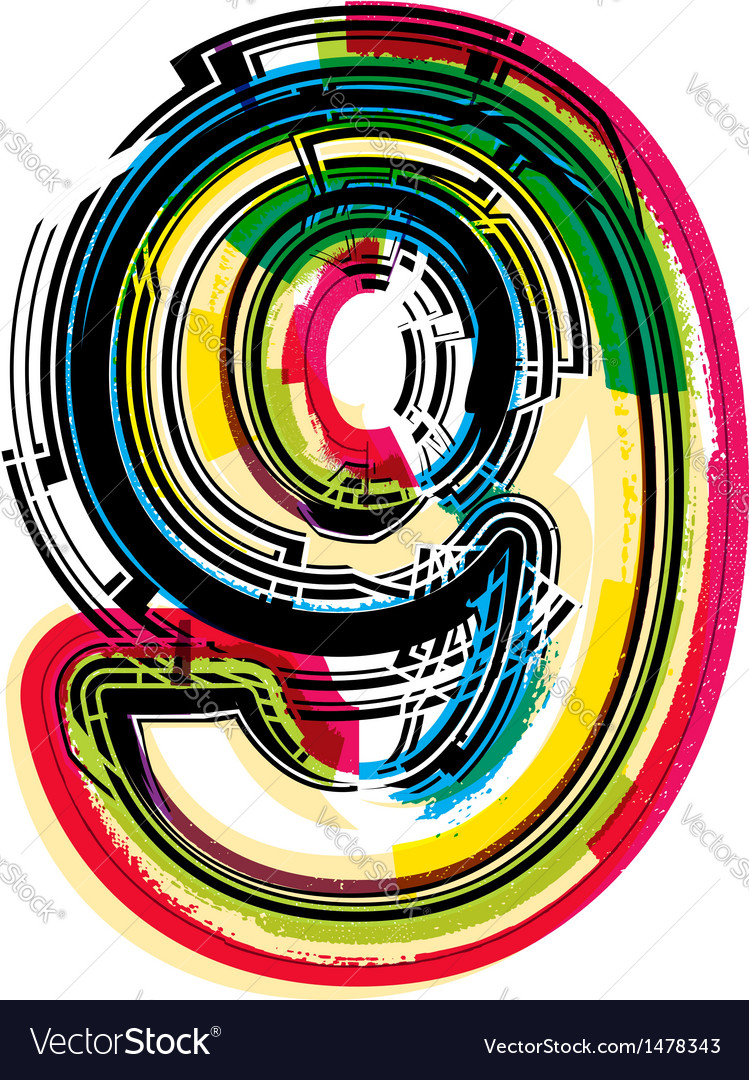 Colorful grunge font number 9 Royalty Free Vector Image Colorful grunge font number 9 Royalty Free Vector Image