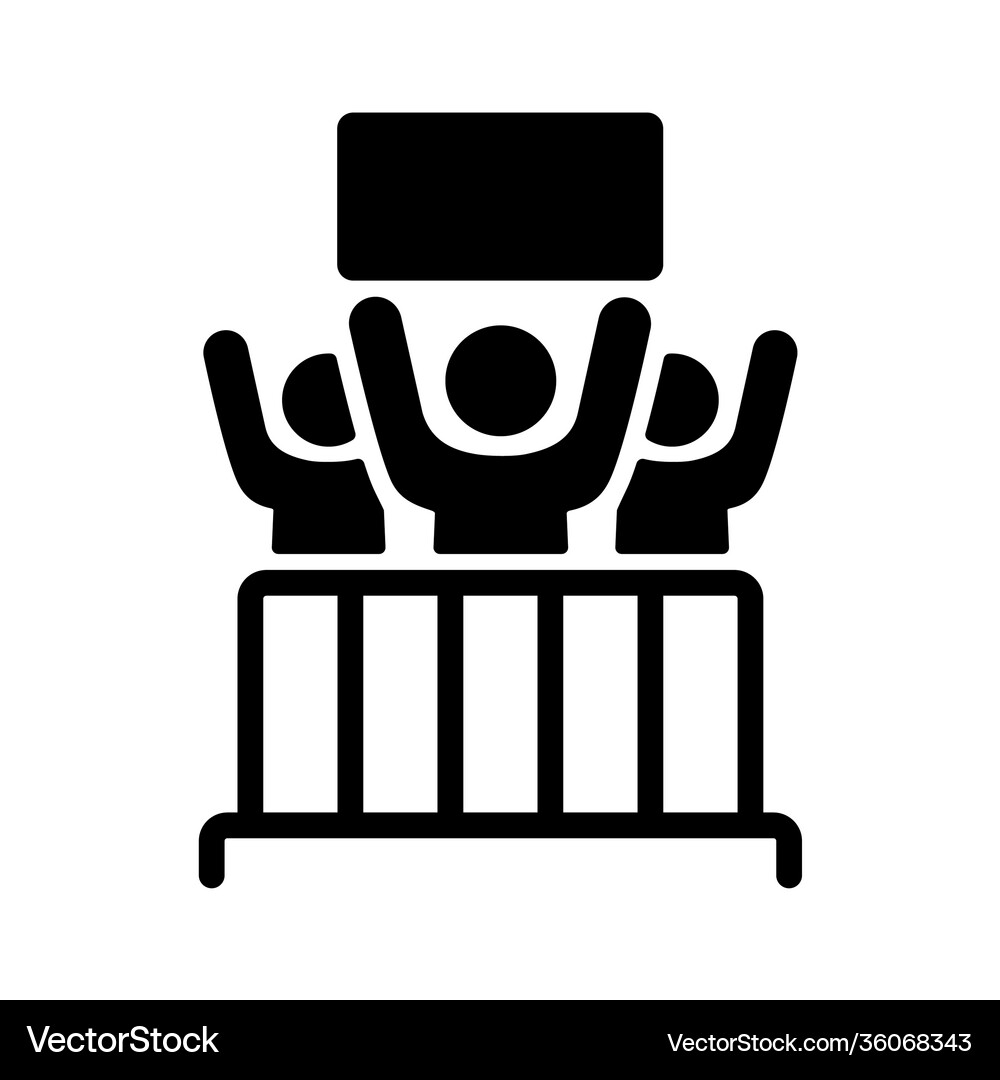 Crowd people placard control barrier glyph icon Vector Image