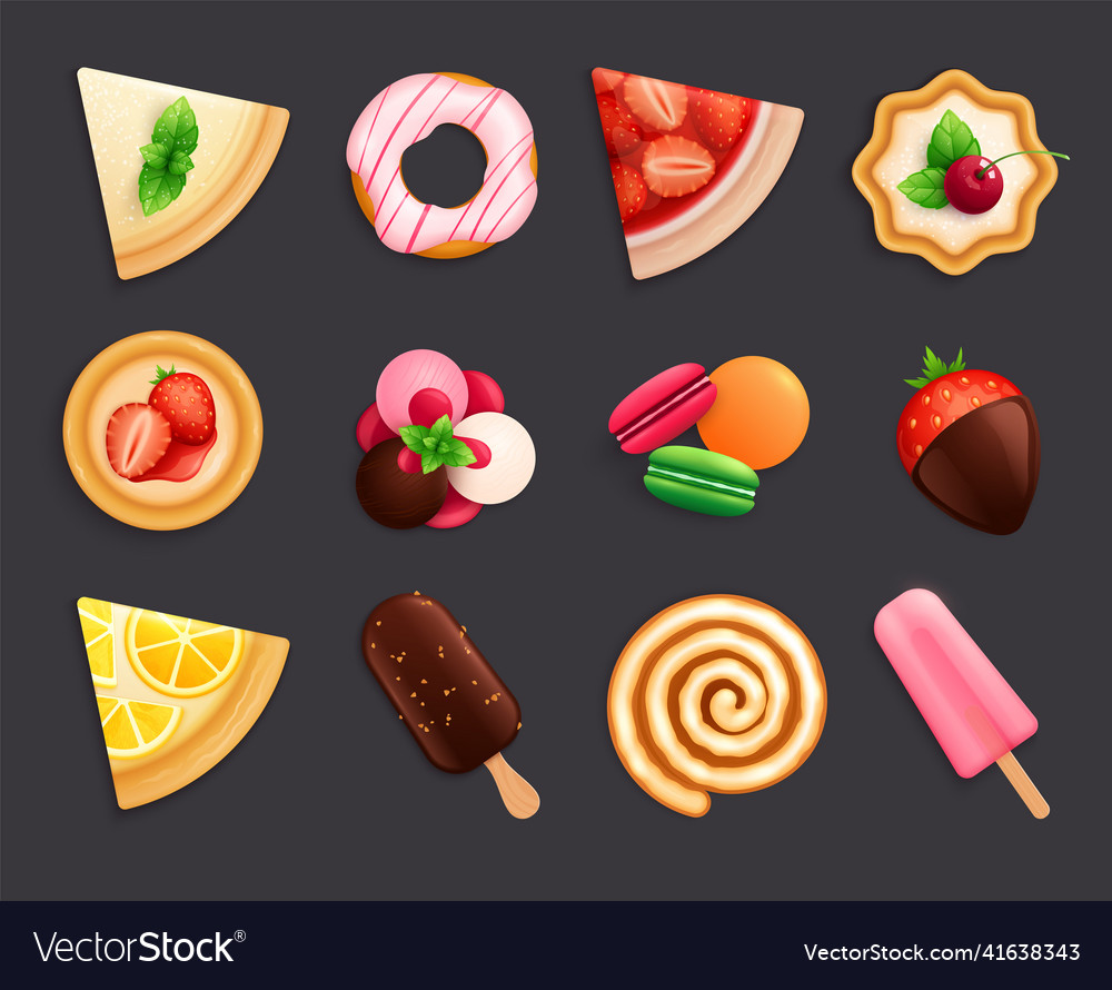 Desserts sweets flat set Royalty Free Vector Image