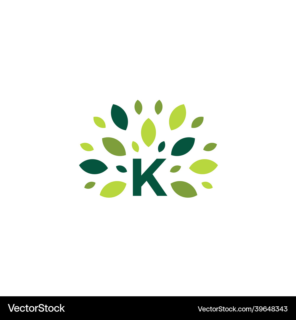 K letter tree leaf nature mark green logo icon Vector Image