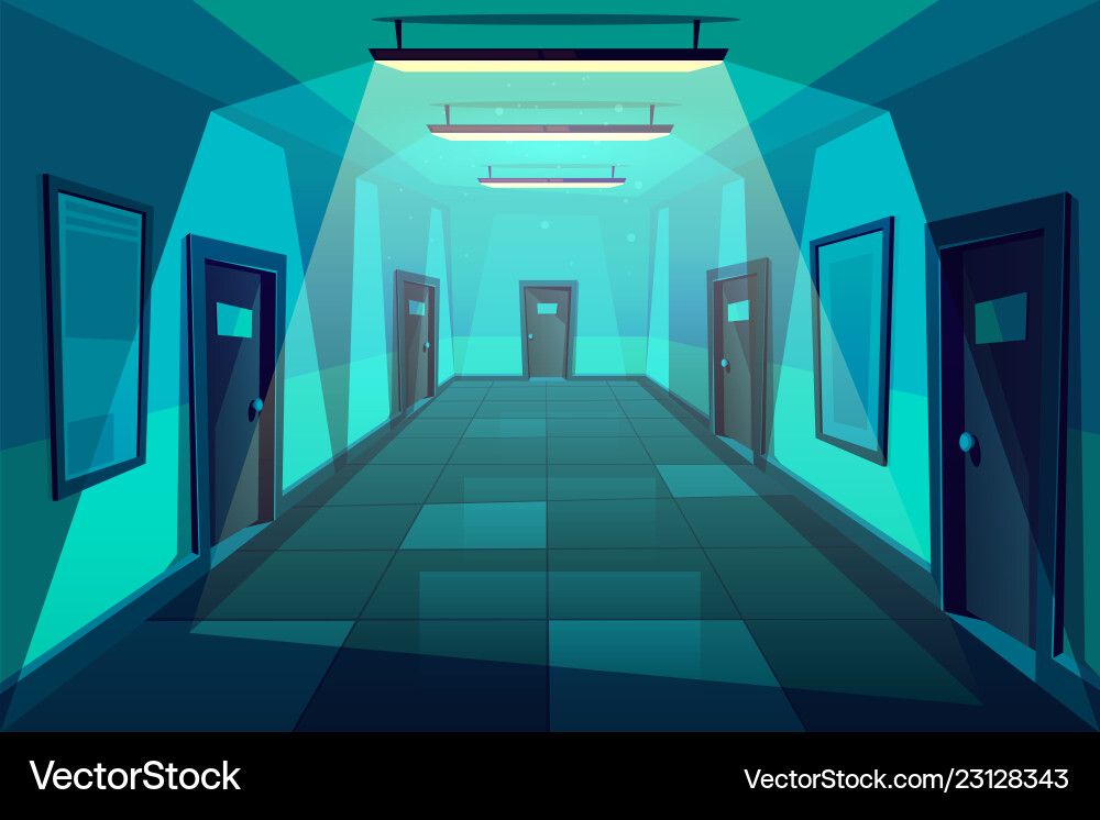 Modern office corridor at night cartoon Royalty Free Vector