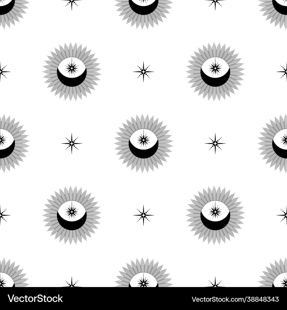 Moon sun and stars seamless background Royalty Free Vector