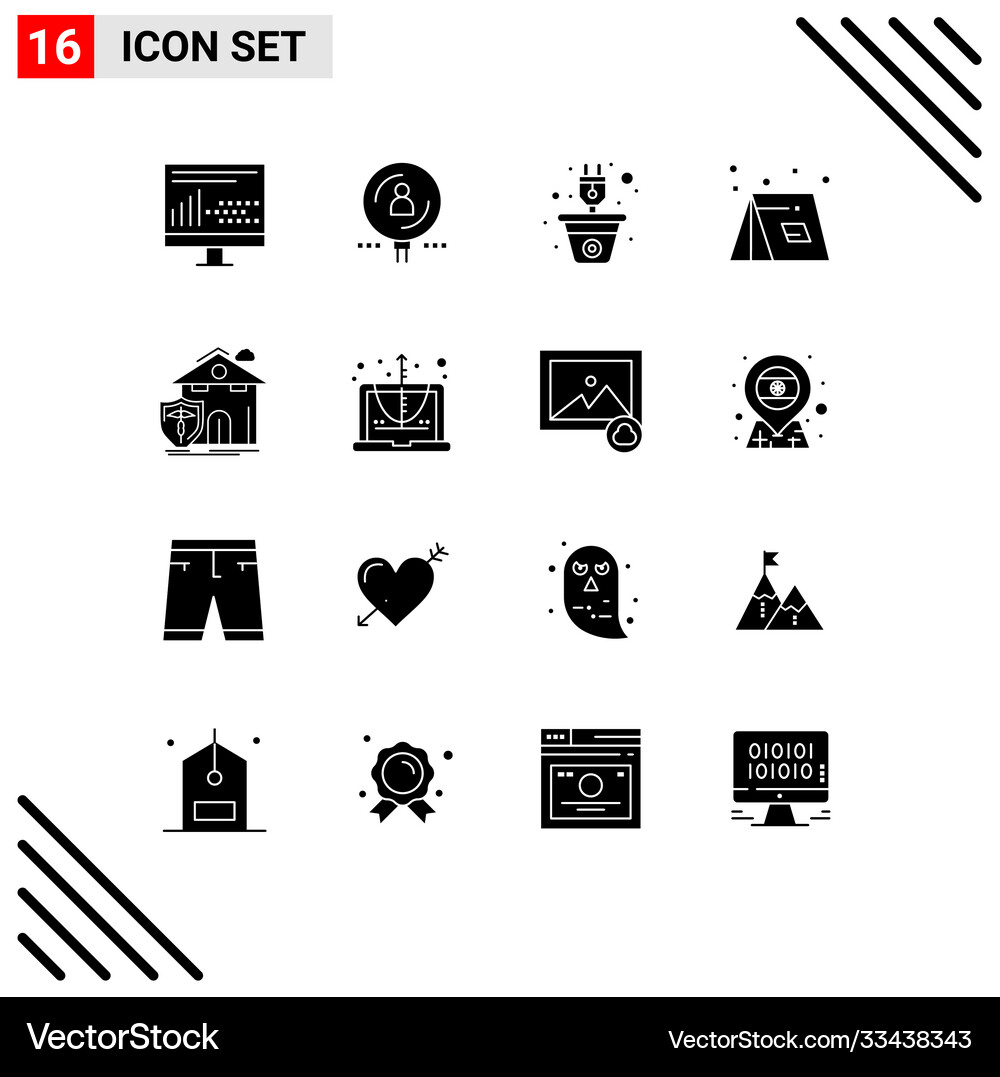 Pack 16 creative solid glyphs summer camp Vector Image