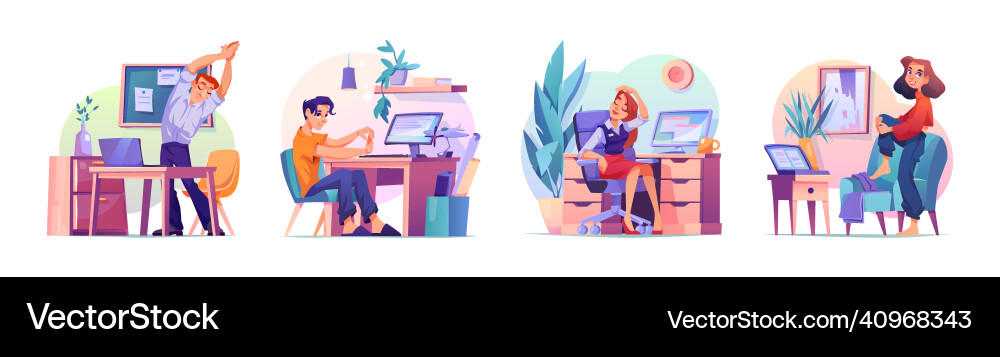 Stretch at workplace people home in office Vector Image
