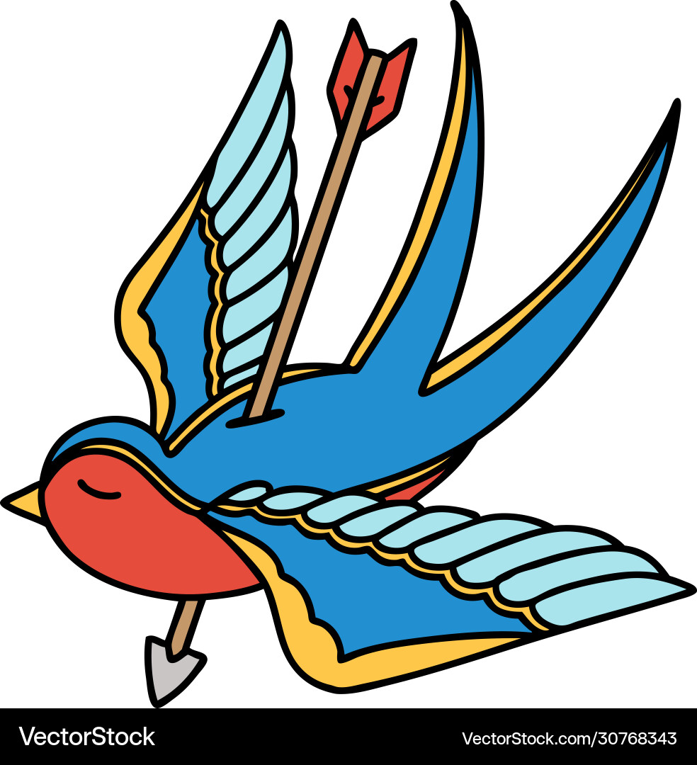 Traditional tattoo a swallow pieced arrow Vector Image