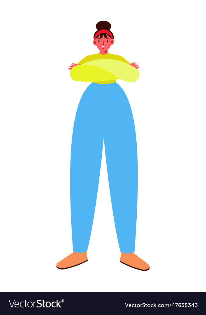 Woman Stands With Her Arms Crossed Smiling Face Vector Image