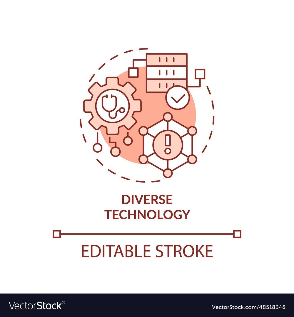 2d Thin Line Red Icon Diverse Technology Concept Vector Image