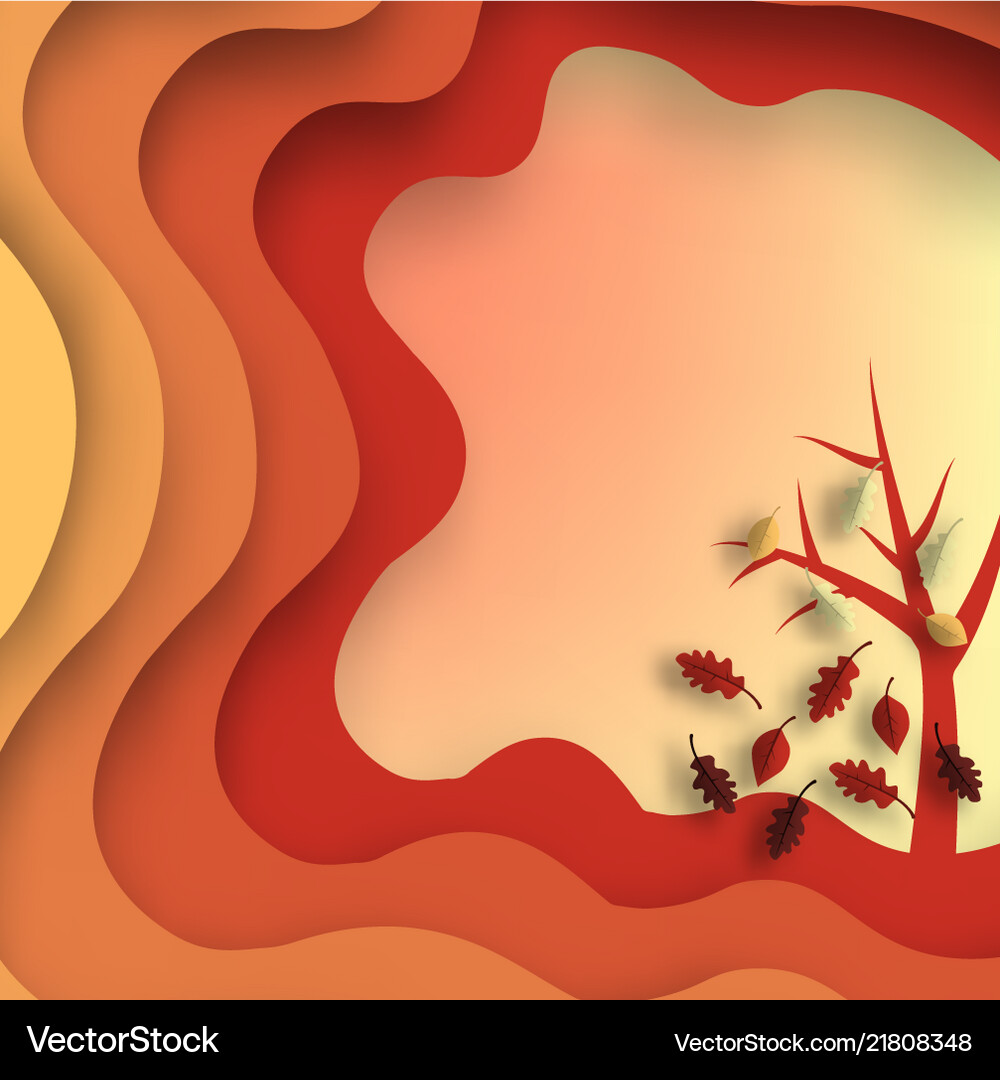 Autumn paper cut with leaves and tree abstract Vector Image