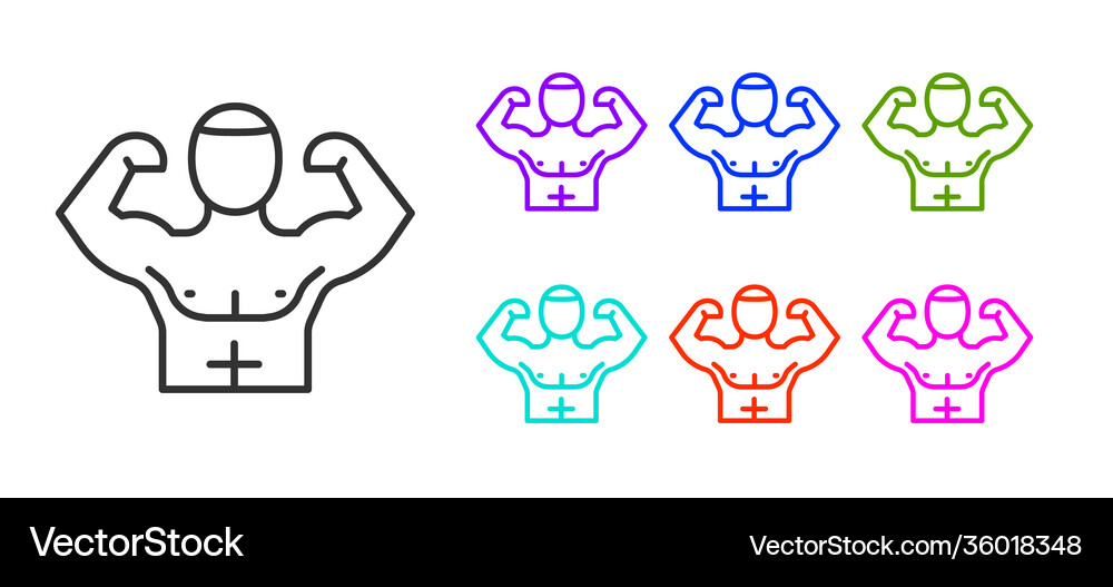 Black line bodybuilder showing his muscles icon Vector Image