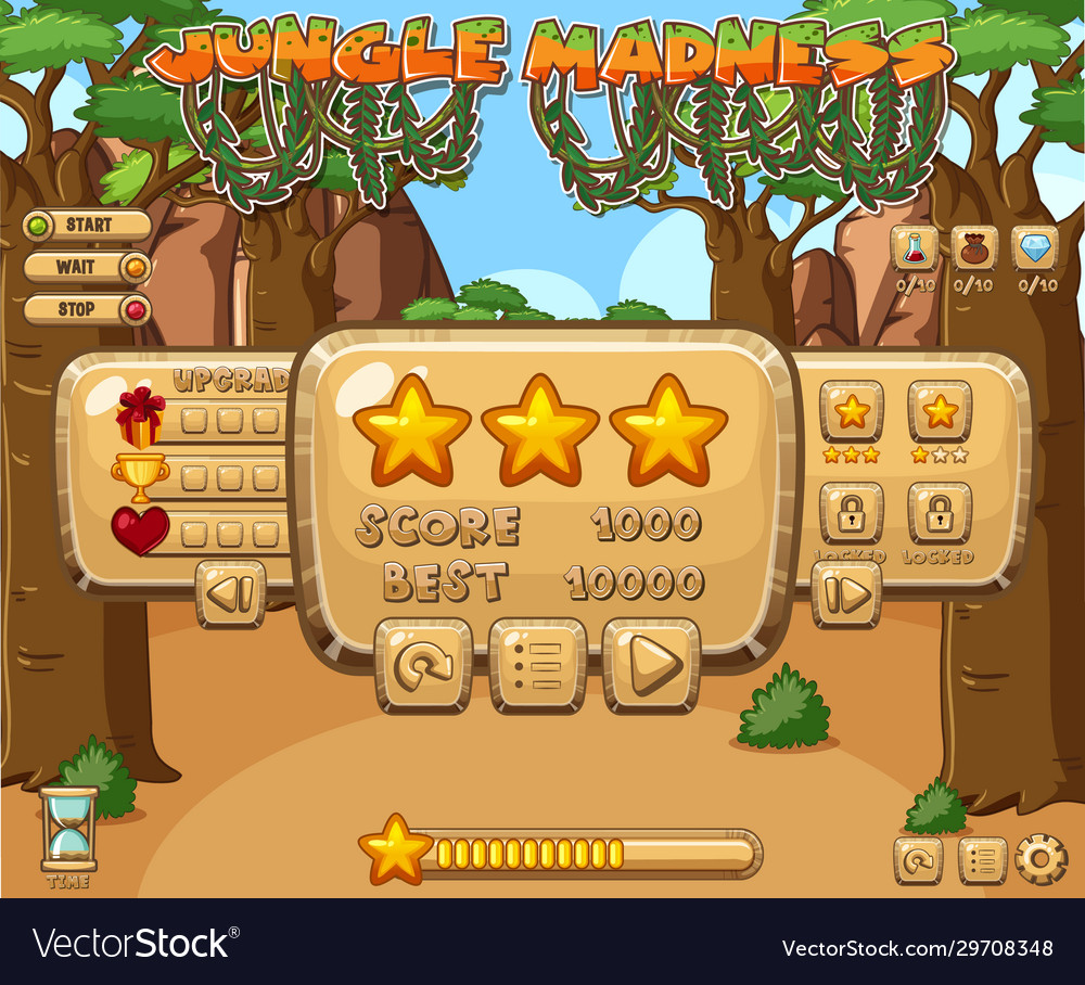 Computer game template with many trees Royalty Free Vector