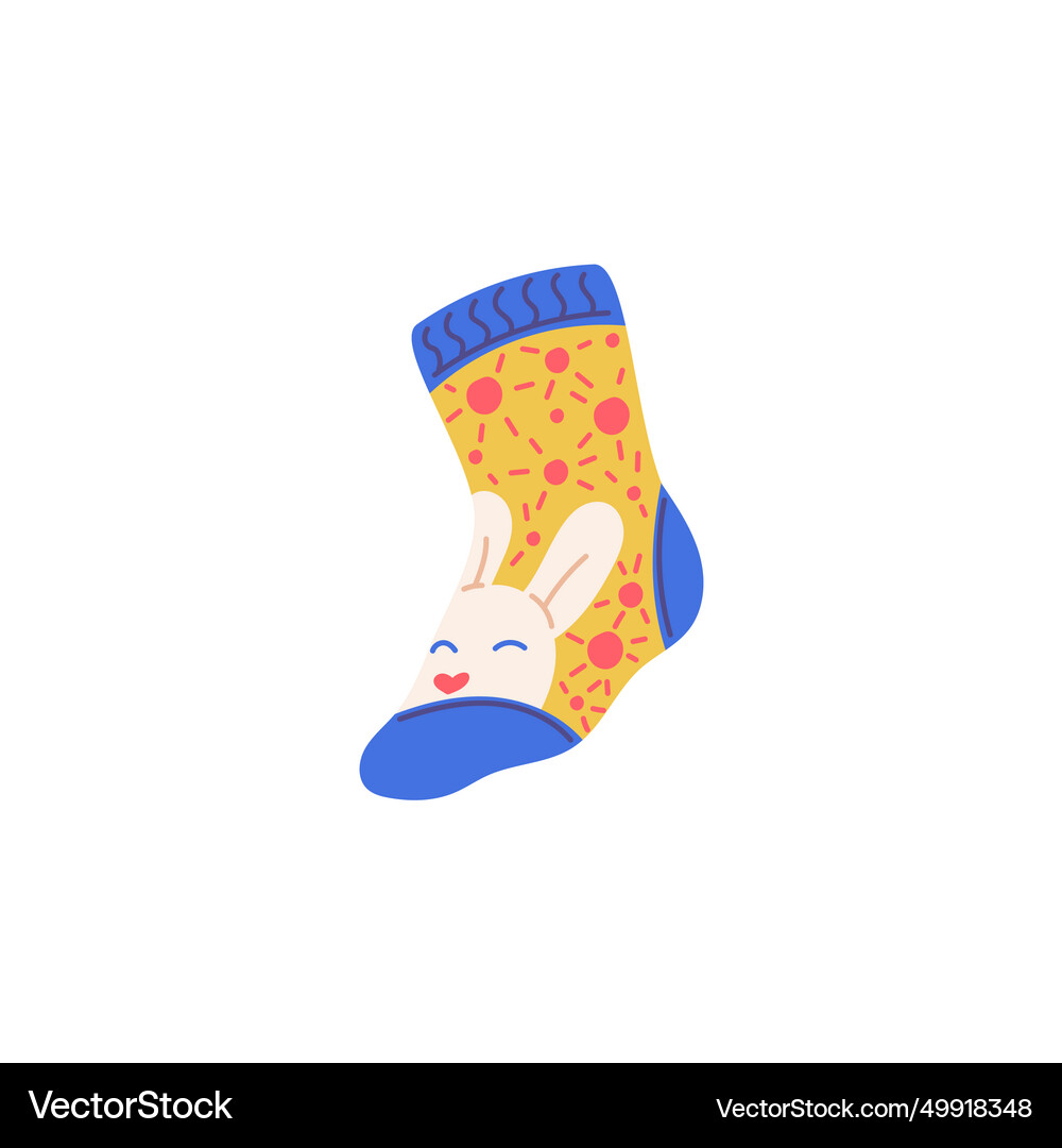 Funny bright sock with cute bunny cartoon Vector Image