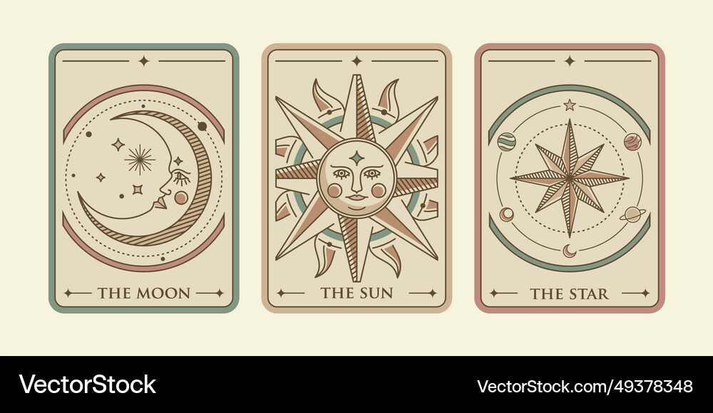 Sun the moon and star tarot card Royalty Free Vector Image