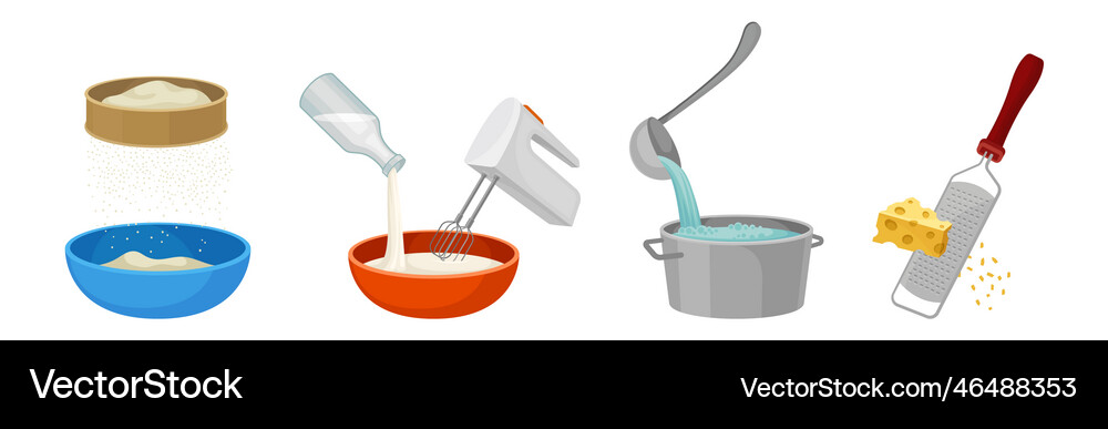Cooking and food preparation process with kitchen Vector Image
