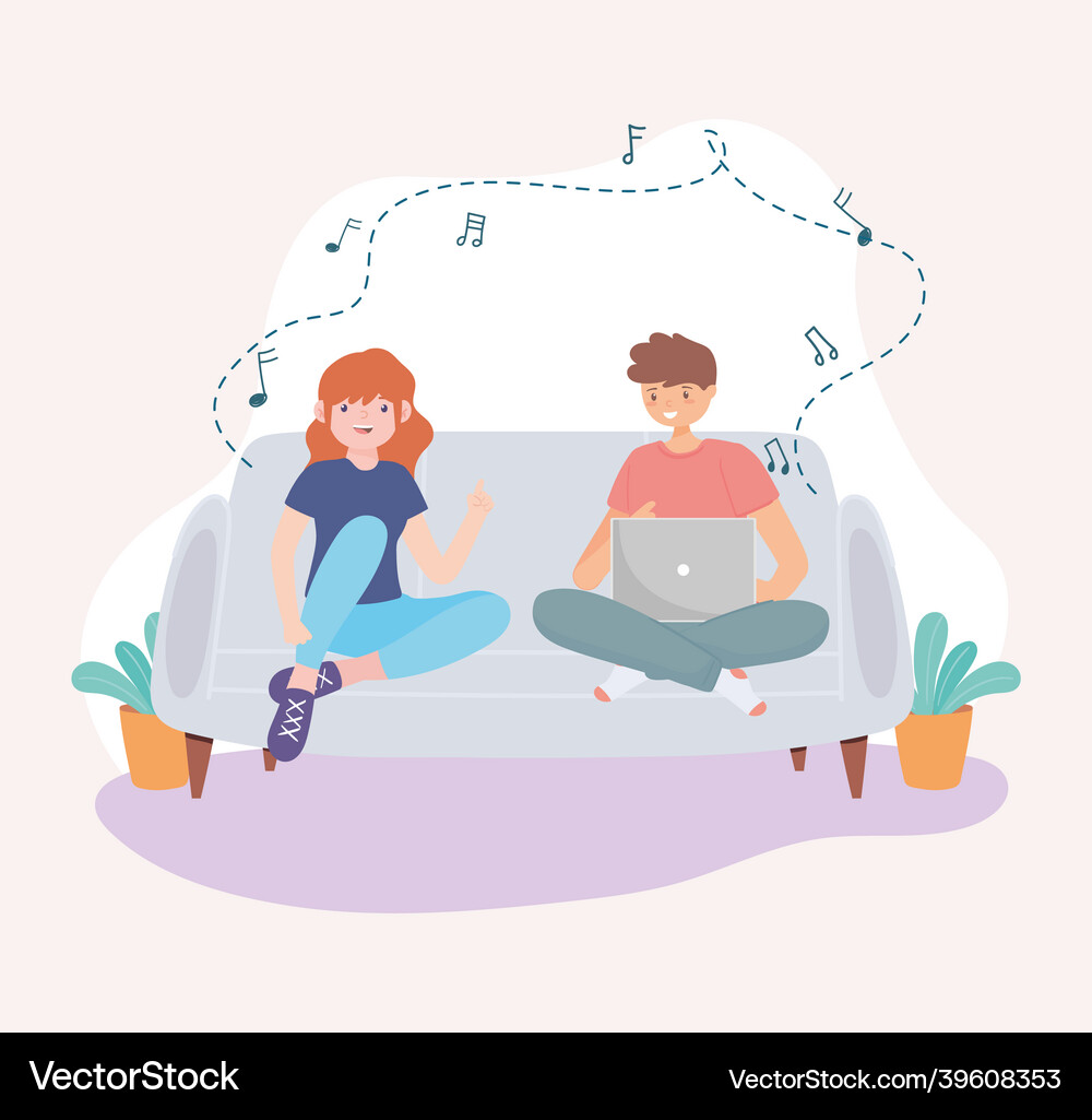 Couple listen music Royalty Free Vector Image - VectorStock