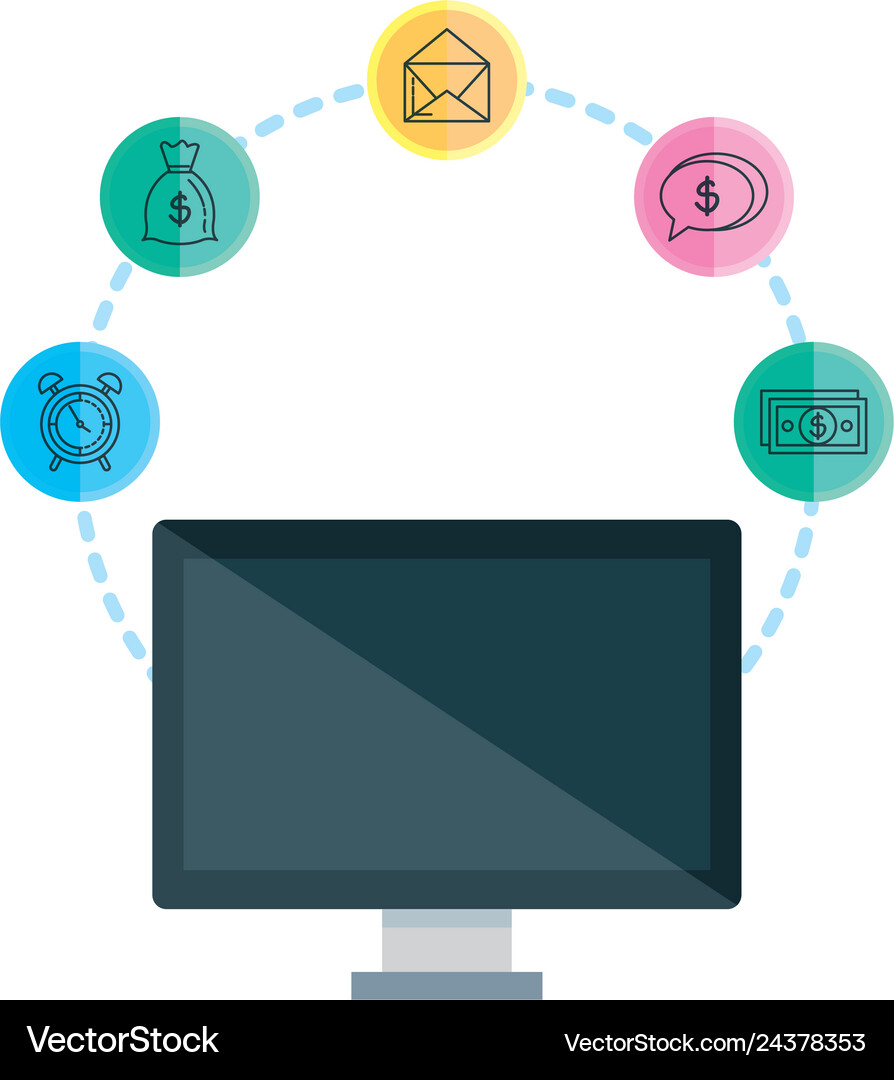 Desktop with business icons Royalty Free Vector Image