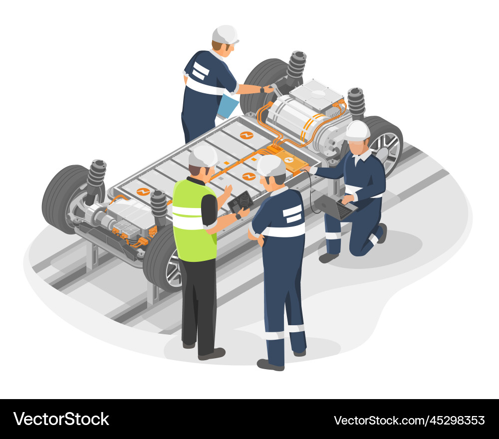 Electric car manufacturing engineer production ev Vector Image