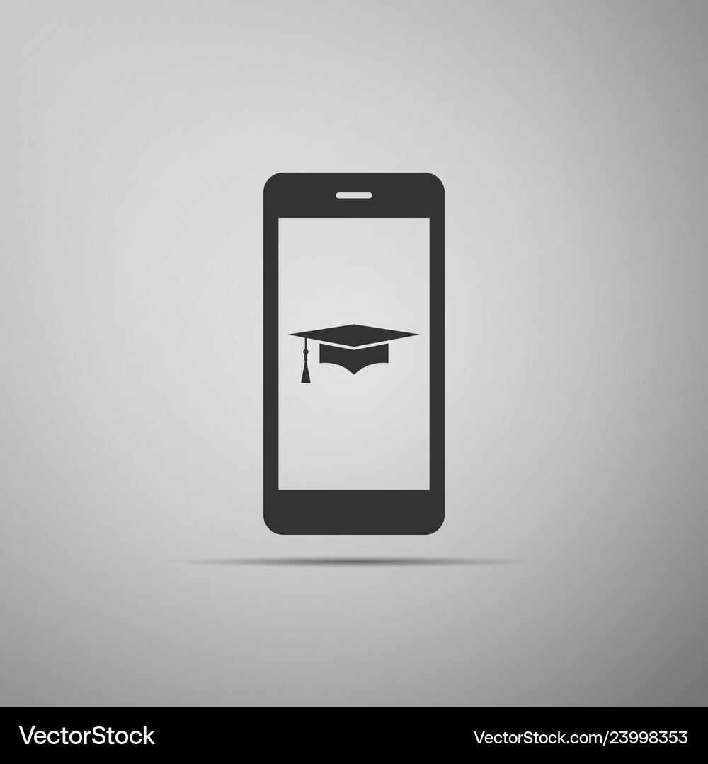 Graduation cap and smartphone icon online Vector Image