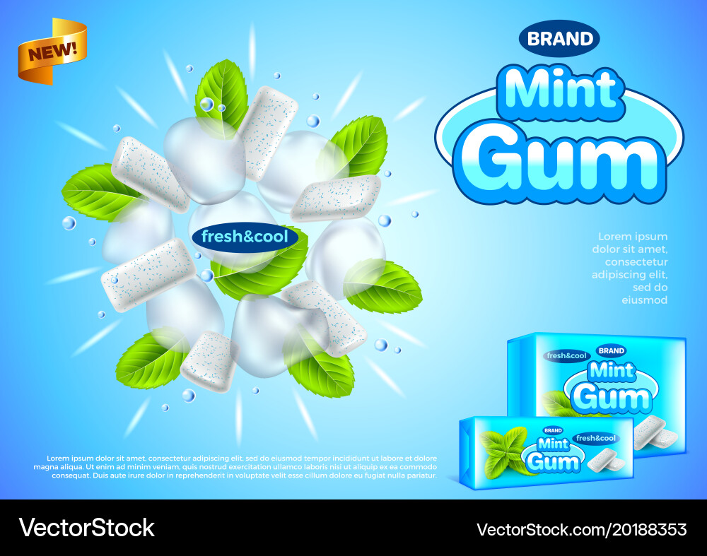Gum ads mint leaves and ice cubes explosion Vector Image