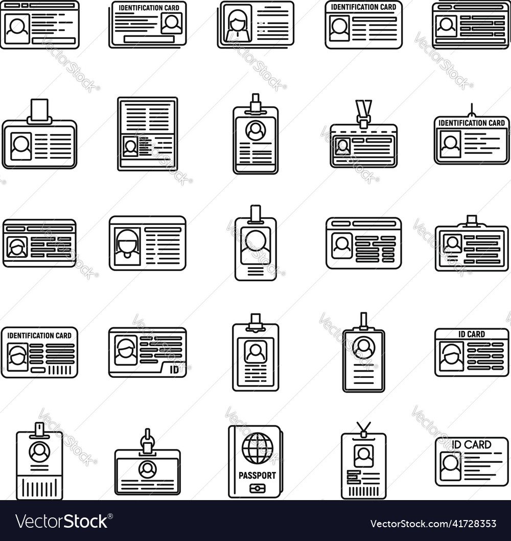 Id card icons set outline tag name Royalty Free Vector Image