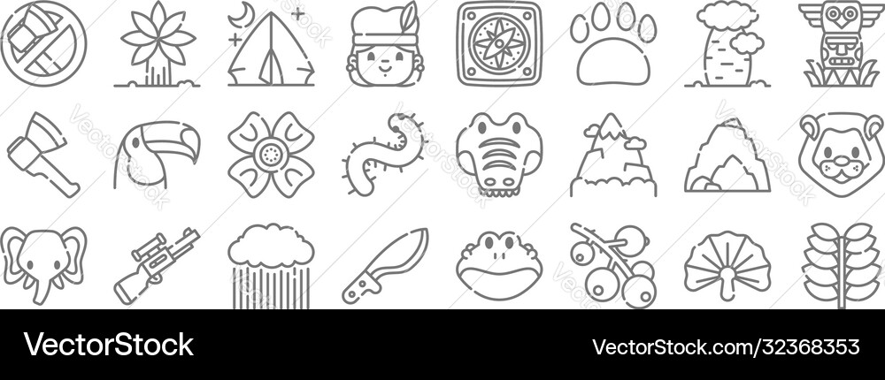 Jungle line icons linear set quality line set Vector Image