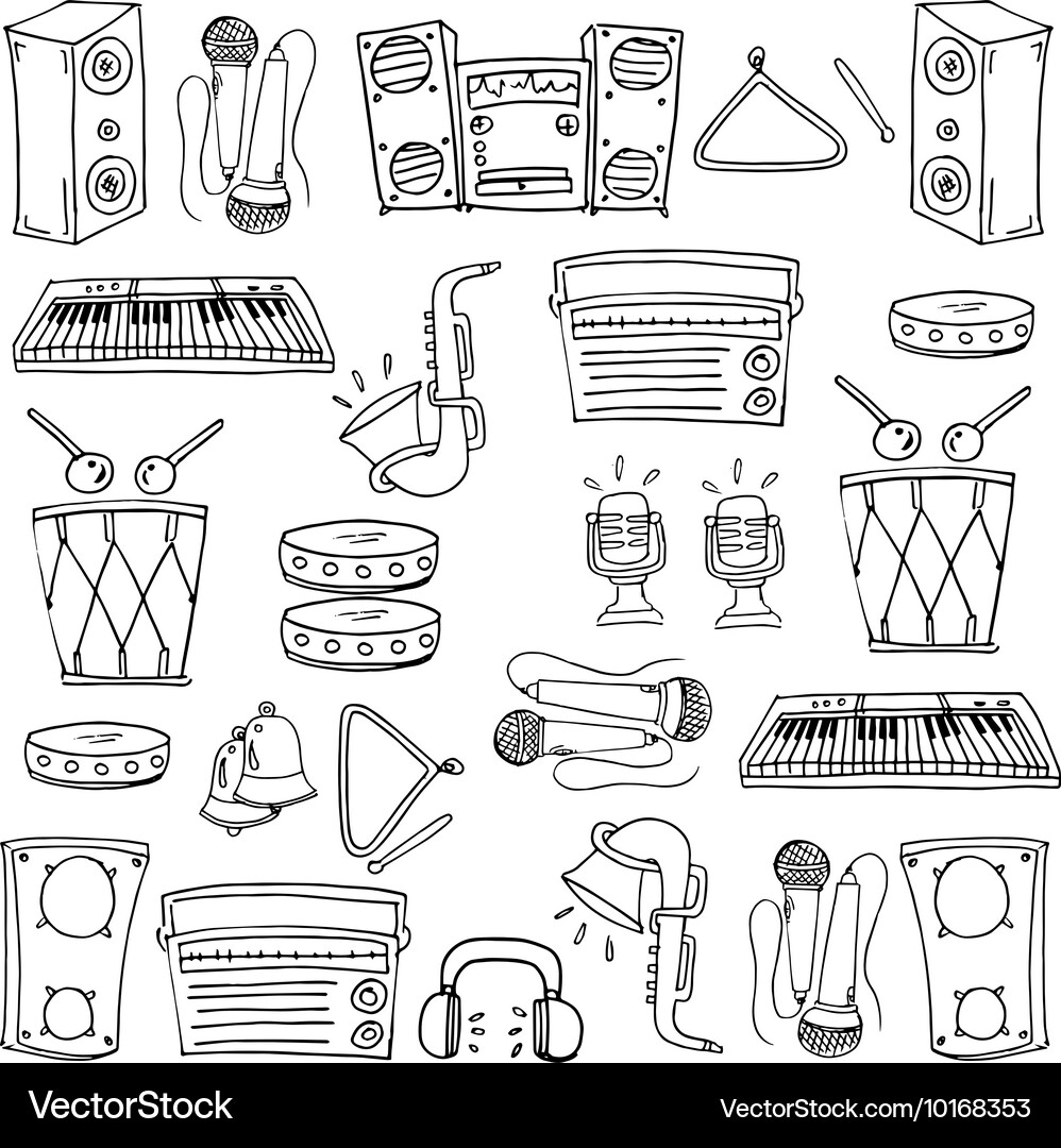 Theme music tools in doodle Royalty Free Vector Image