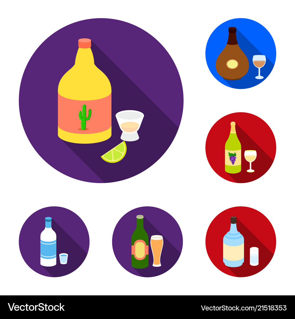 Types alcohol flat icons in set collection Vector Image